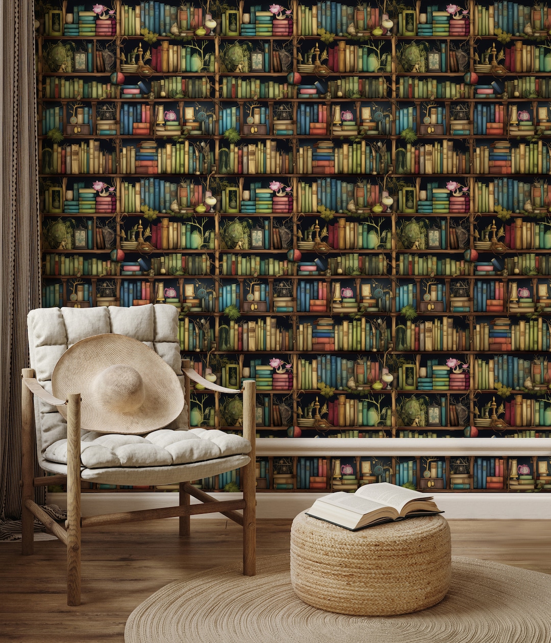 Peeland Stick Wallpaper Bookshelf | Book Shelf Wall Mural | Books Wall ...