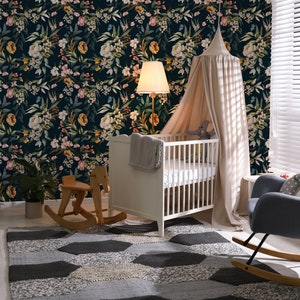 Navy Blush Wallpaper | Watercolor Peony Wallpaper | Blush Floral ...