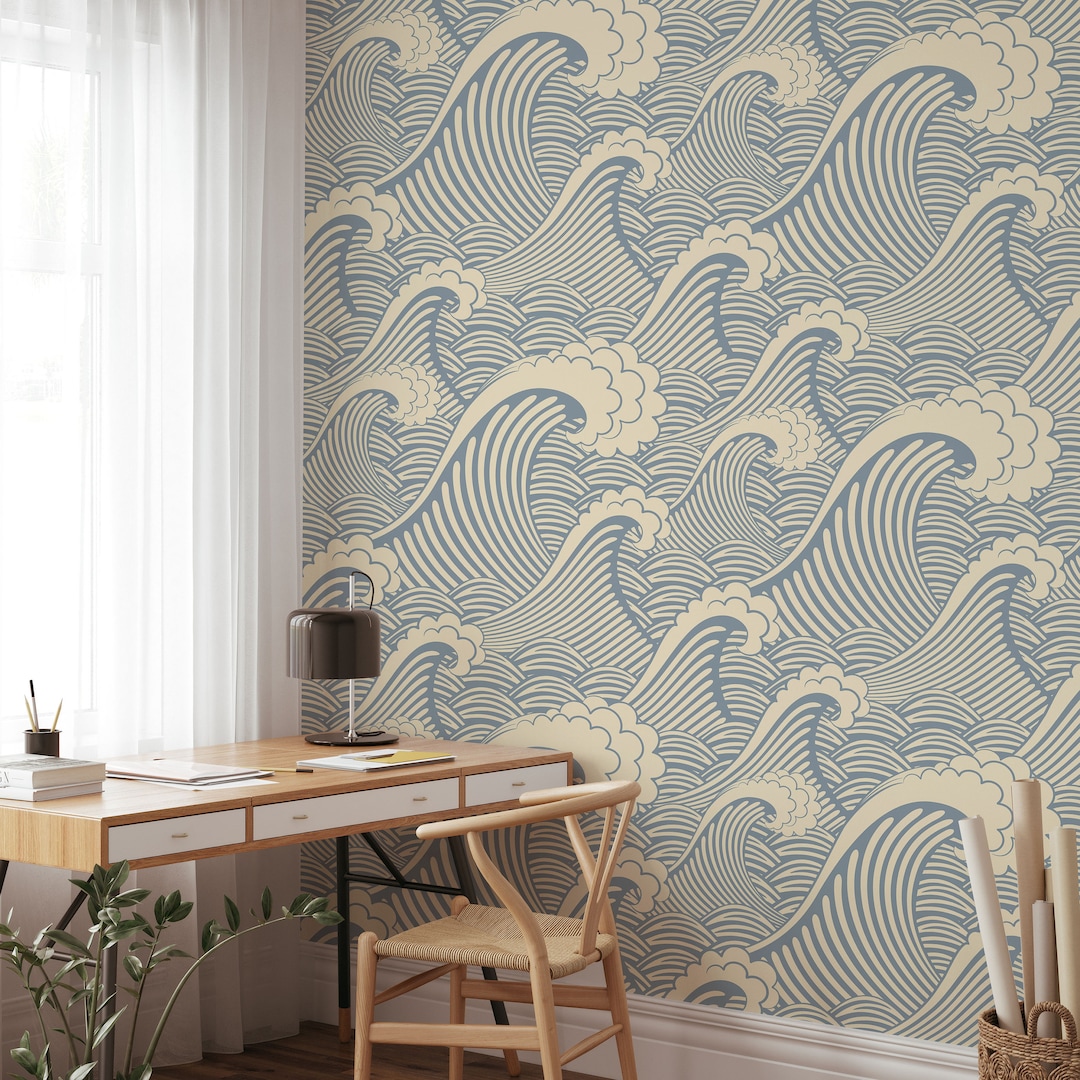 Blue Waves Wallpaper Peel and Stick | Blue Ocean Waves Wallpaper ...