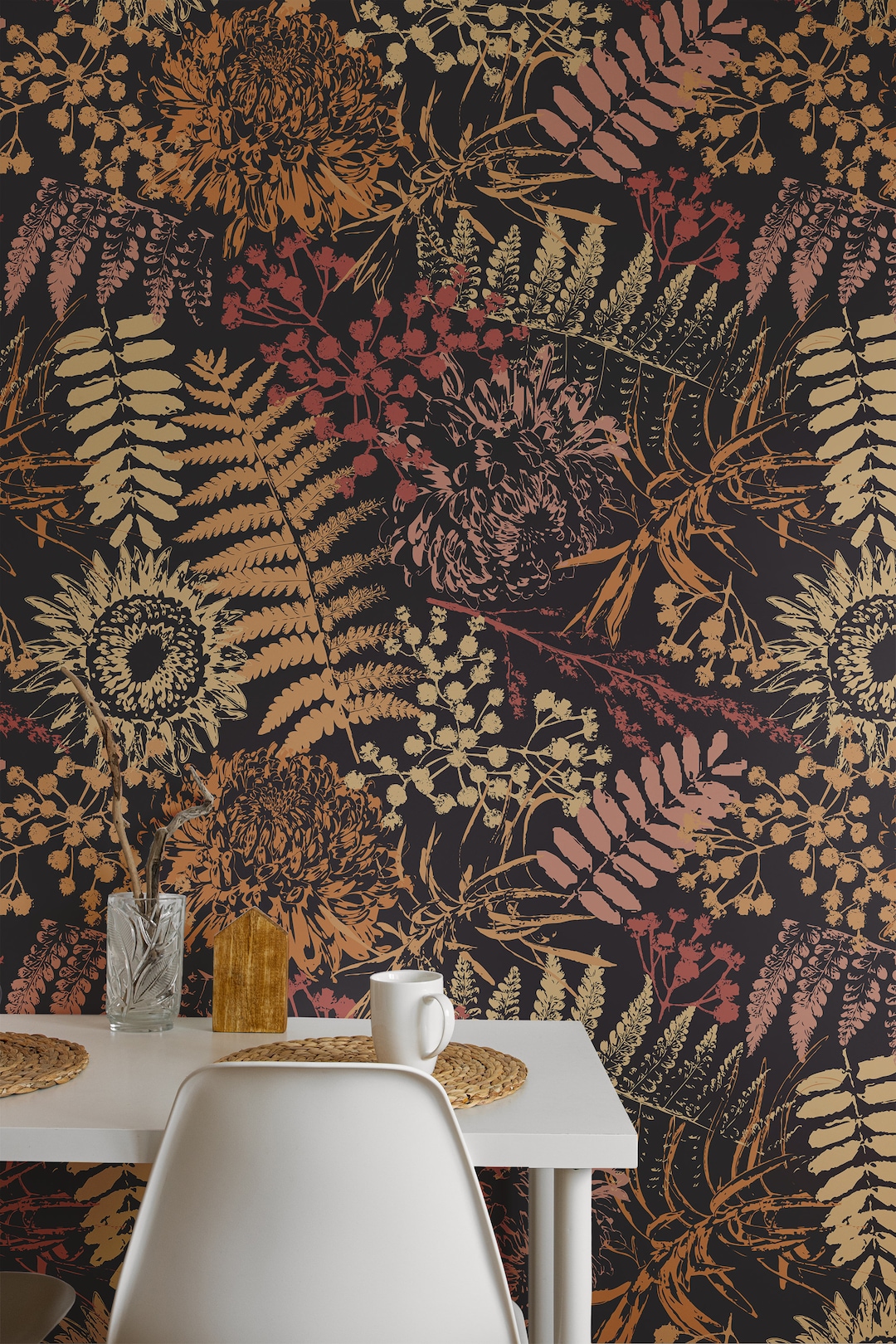 Fern Botanical Wallpaper Vintage Floral | Grunge Fern Wallpaper Vintage ...