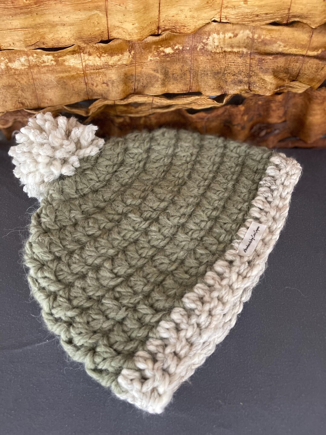 Sage Green and Cream Crochet Beanie With Pom Pom - Etsy