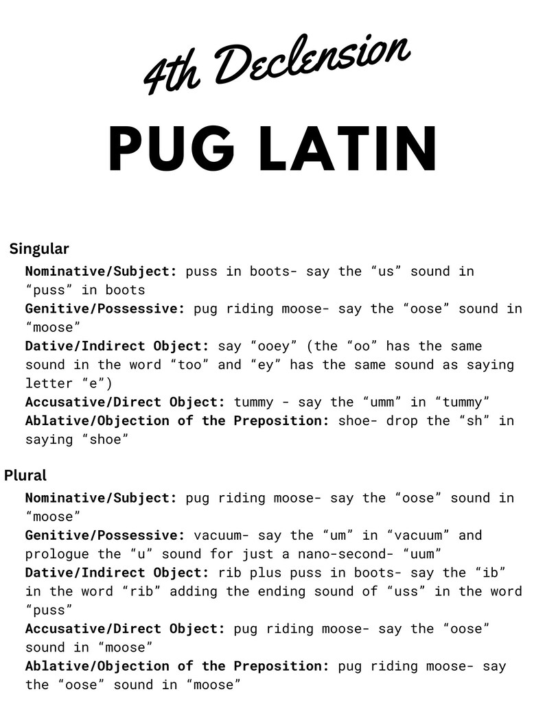 CC Cycle 1 5th Ed Latin Pug Latin 1-5 Declensions With Notes, Memory ...