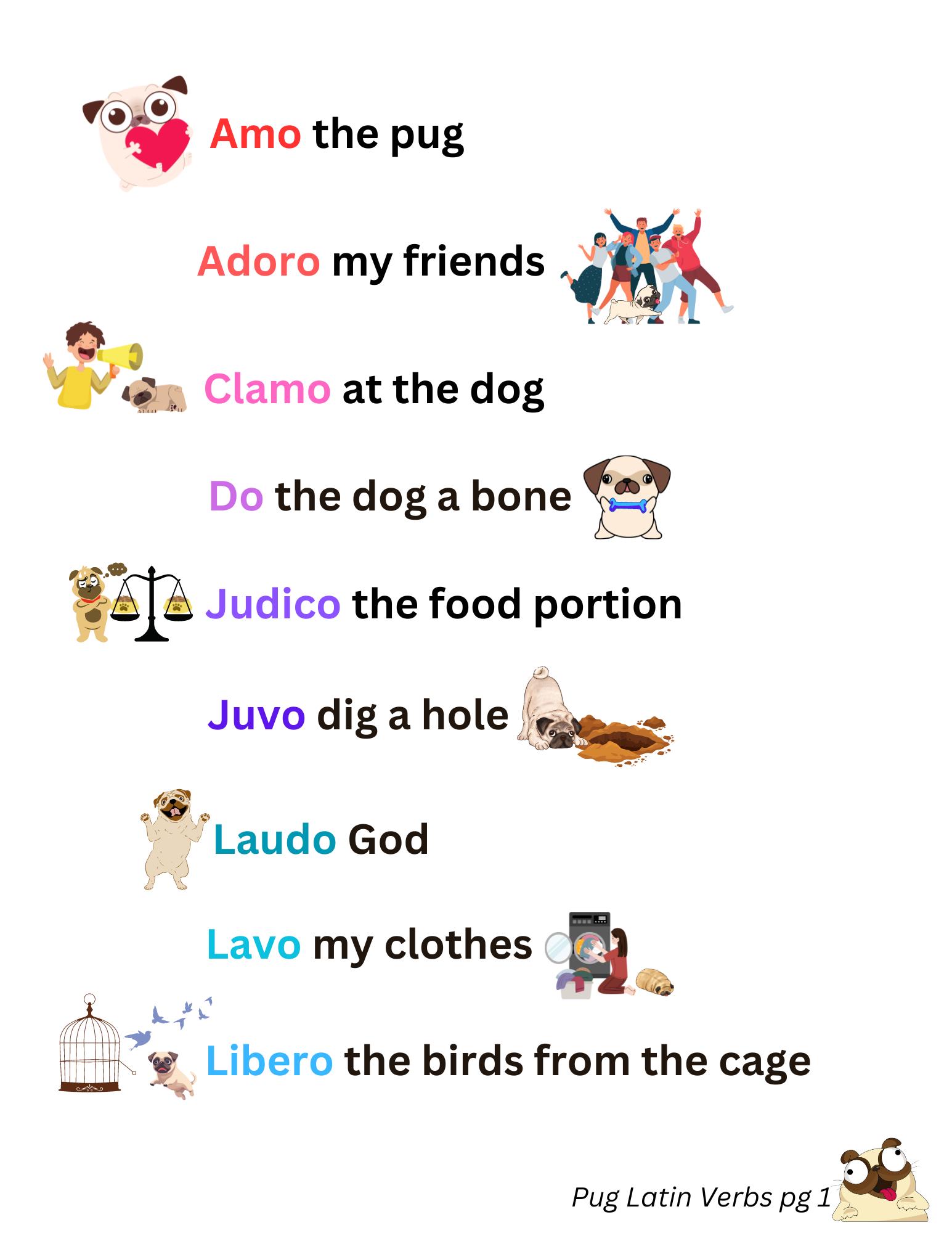 Latin Verbs (pug Latin Fun!) Simple and Complex, for All Ages! - Etsy