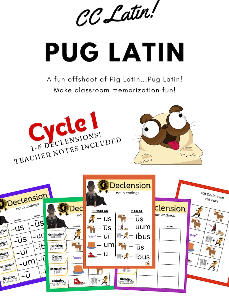CC Cycle 1 5th Ed Latin Pug Latin 1-5 Declensions With Notes, Memory ...