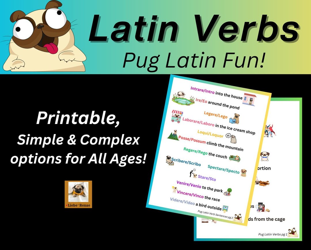 Latin Verbs pug Latin for All Ages - Etsy