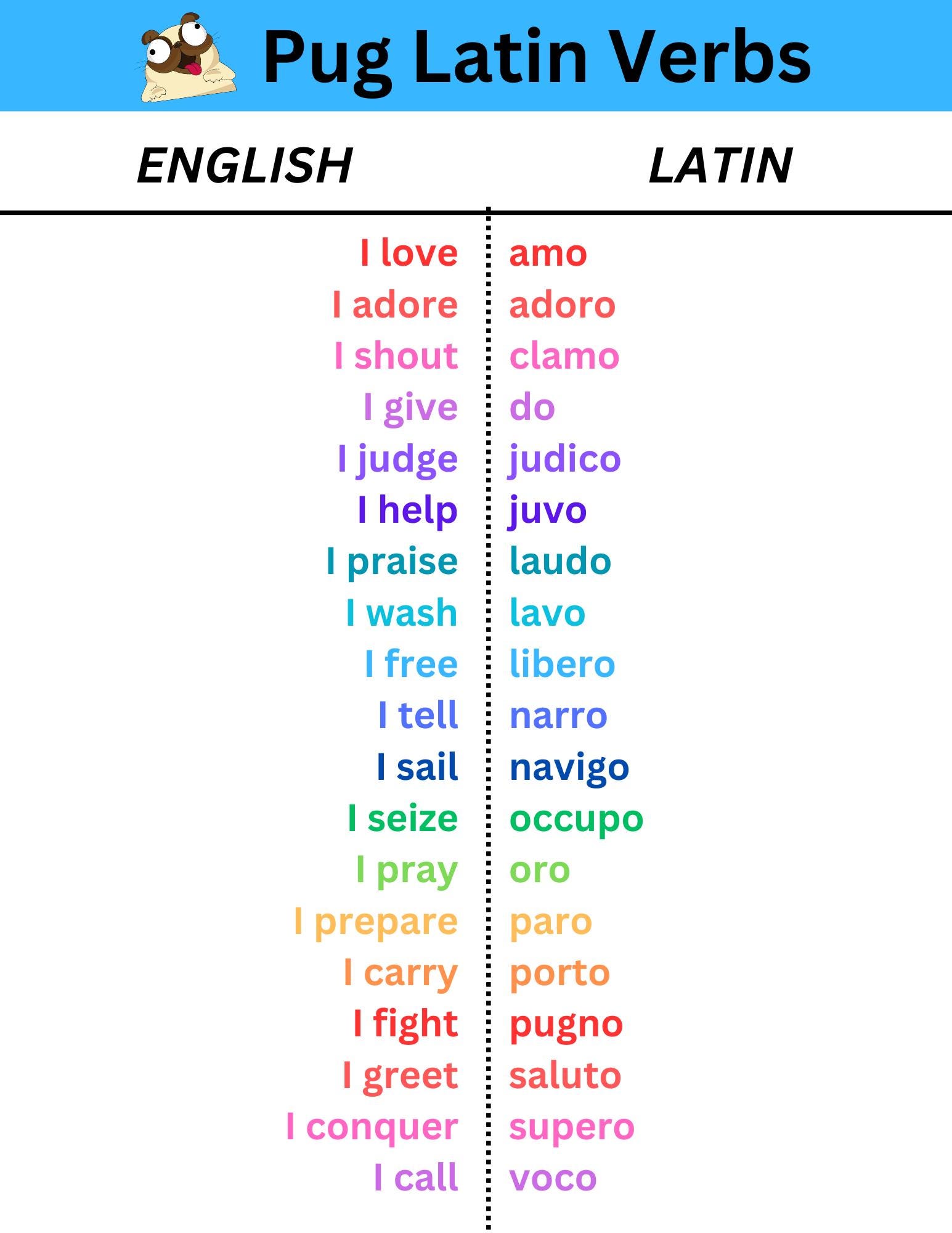 Latin Verbs pug Latin for All Ages - Etsy