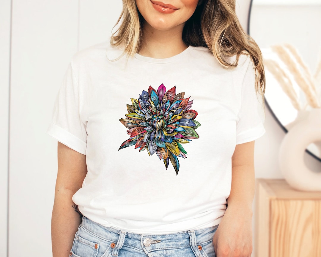 Colorful Flower Shirt Flower Tee Shirt Rainbow Flower Tshirt Summer