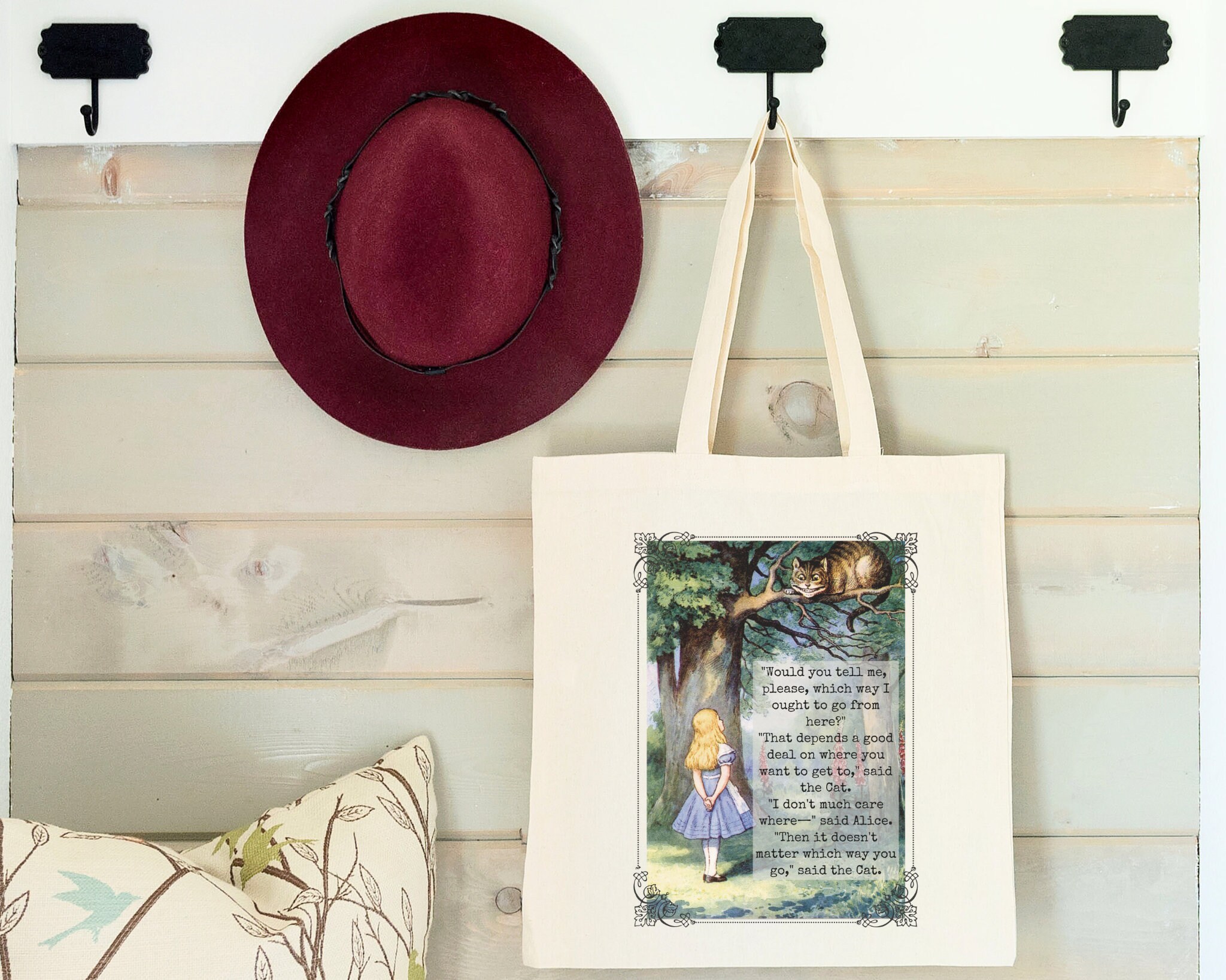 Alice in Wonderland Tote Bag Alice Bag Cheshire Cat Tote Library Book ...