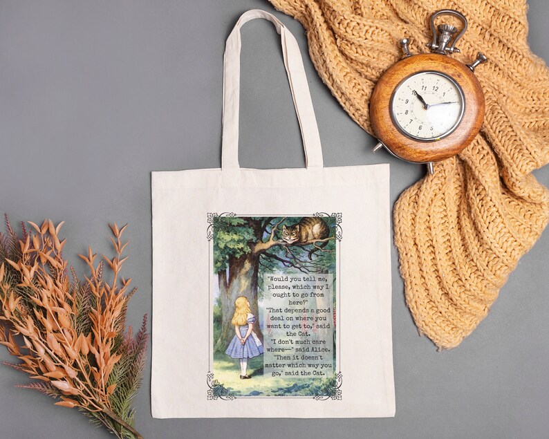 Alice in Wonderland Tote Bag Alice Bag Cheshire Cat Tote Library Book ...