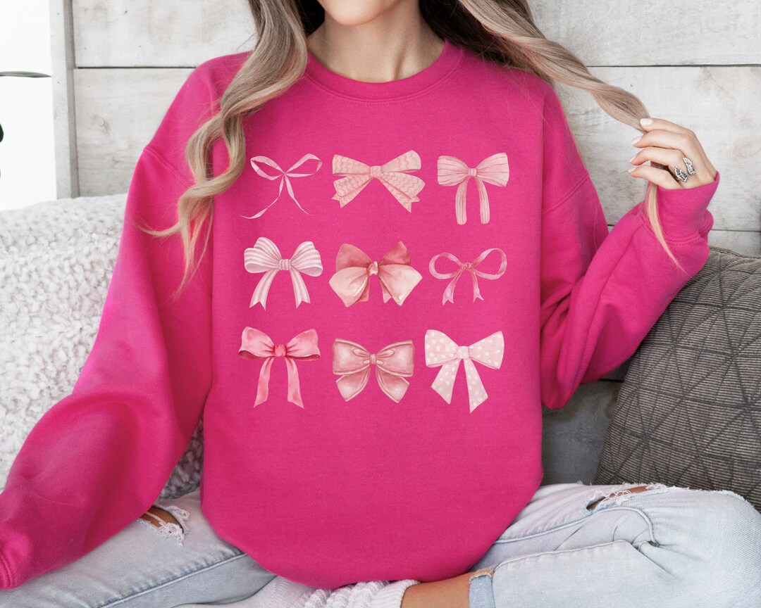 Pink Coquette Bow Sweatshirt Pink Bow Sweatshirt Valentines T Womens