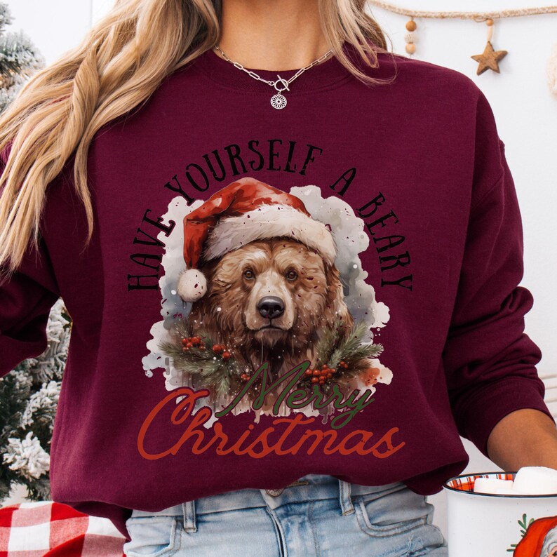 Holiday Bear Sweatshirt, Merry Christmas Sweatshirts, Womens Festive ...