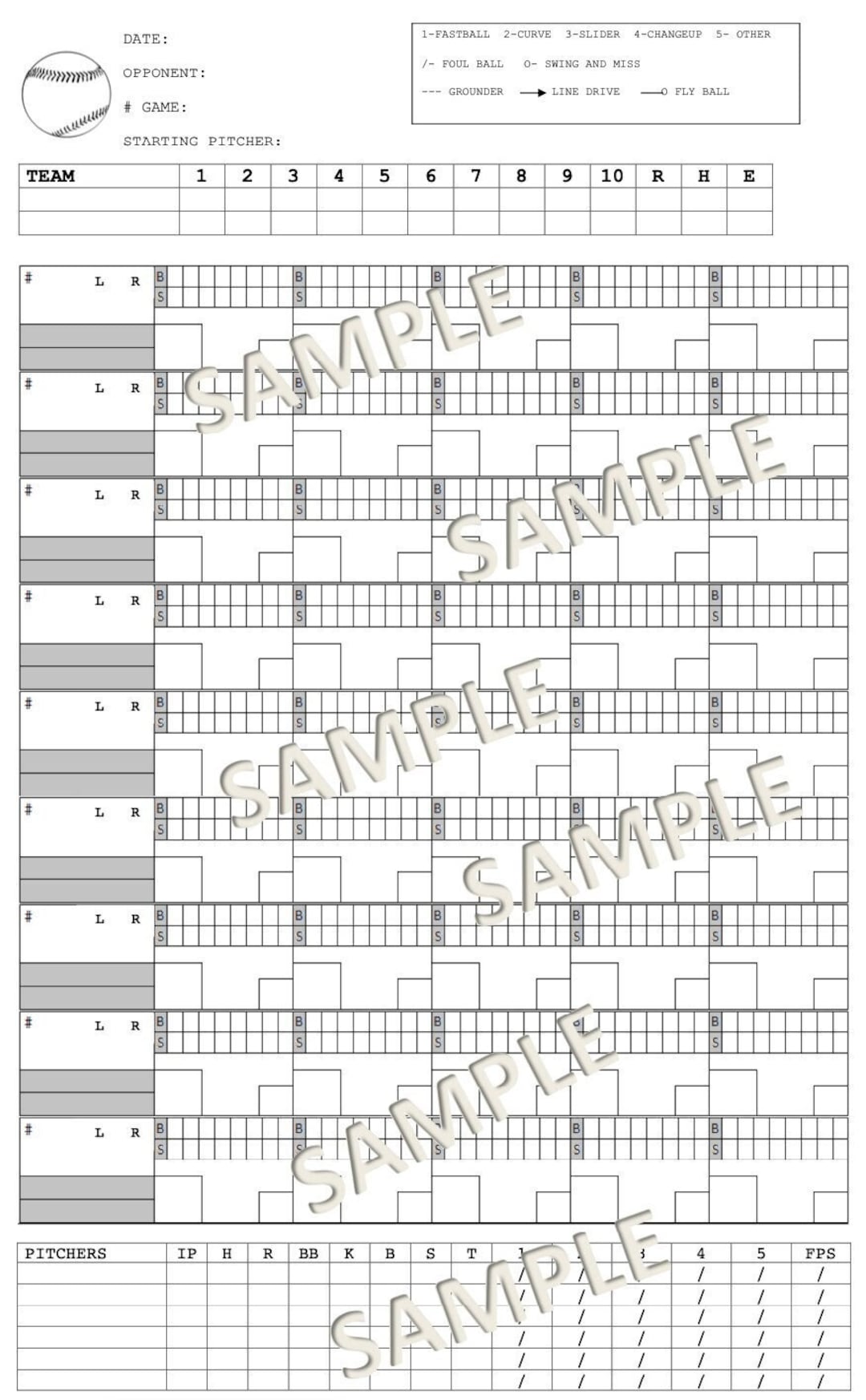 Professional Baseball Pitching Chart - Digital Download PDF (legal Size ...