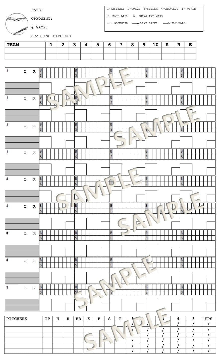 Professional Baseball Pitching Chart - Digital Download PDF (legal Size ...