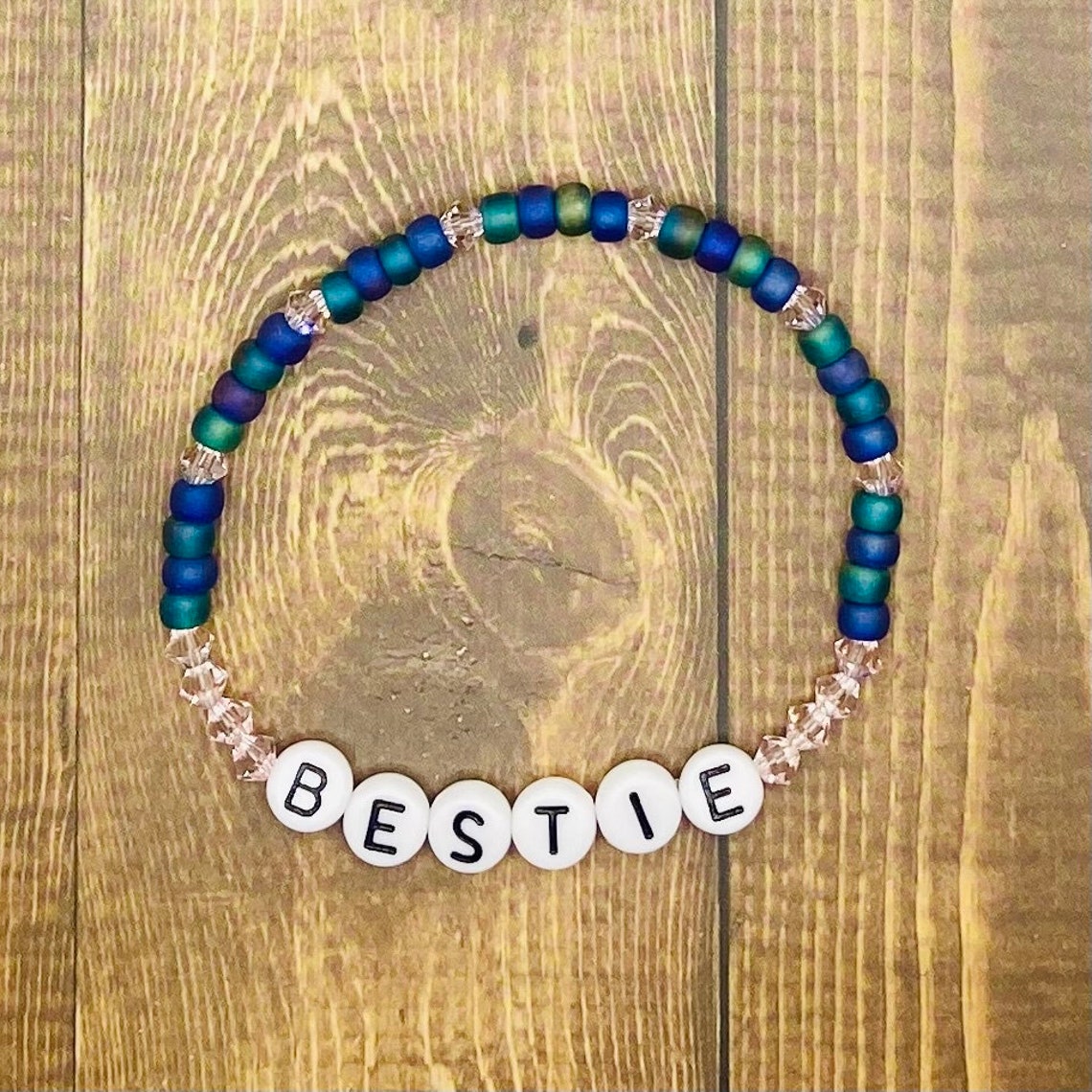 Bestie Blue and Green Word Bracelet for Women, Custom Word Bracelet ...