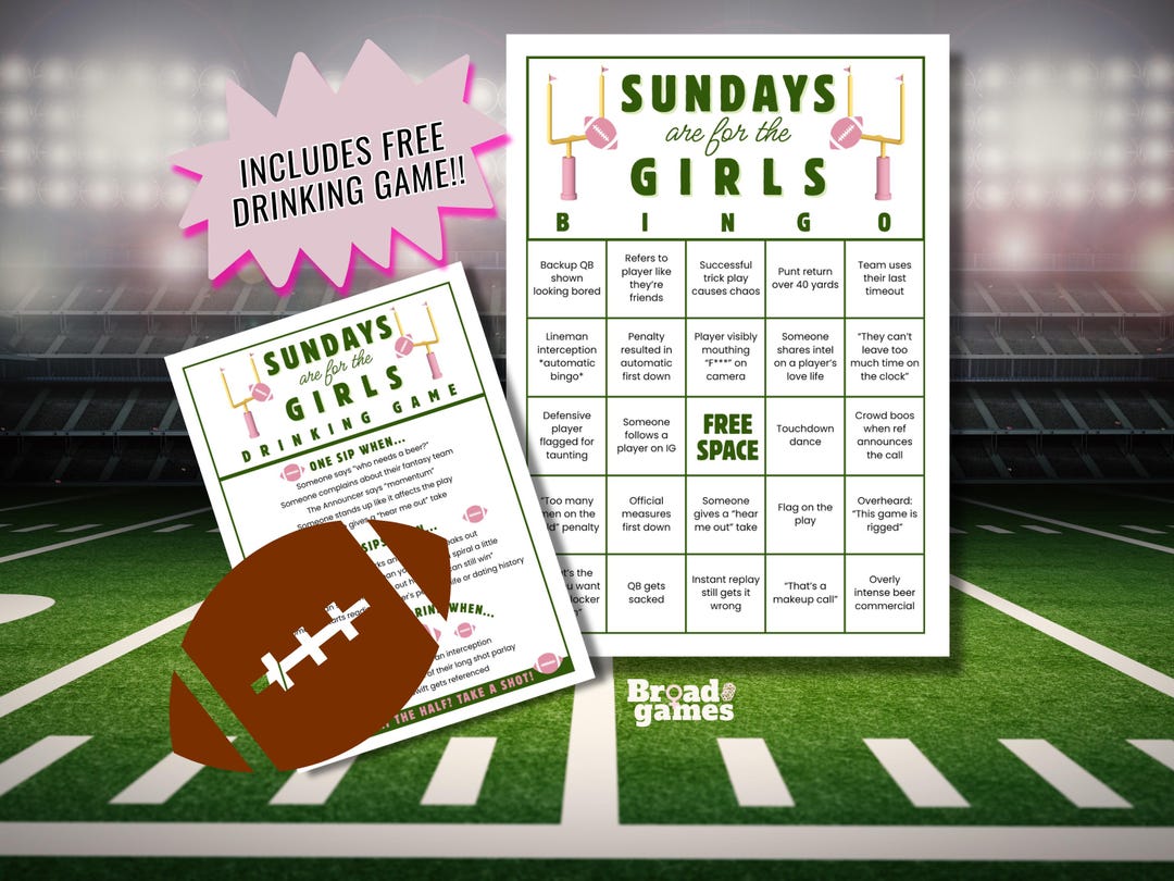 Fun for the Girls Football Bingo Drinking Game Day: Printable Party ...