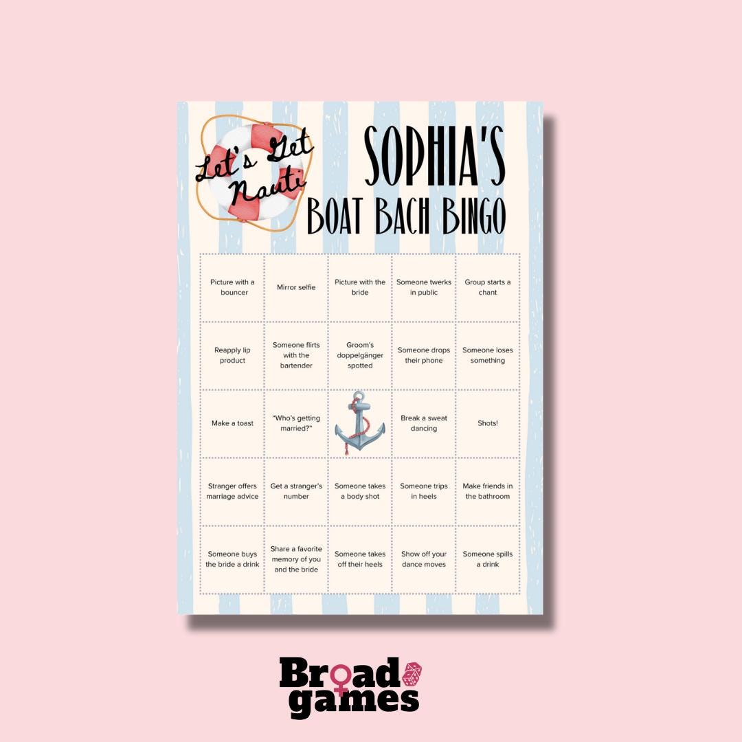 Nauti Boat Bachelorette Bingo - Printable Party Game | Fun & Flirty ...