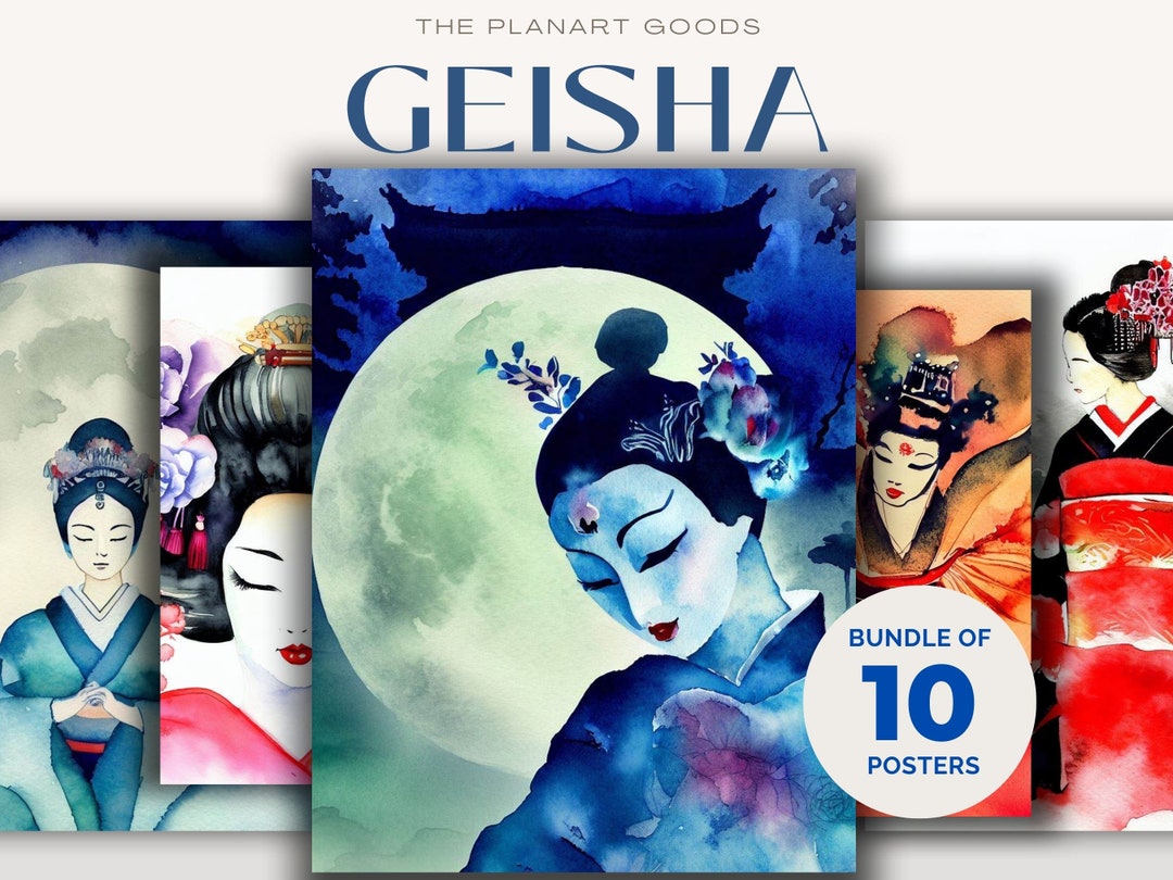 Japanese Geisha Watercolor Portraits, Traditional Japanese Art, Digital ...