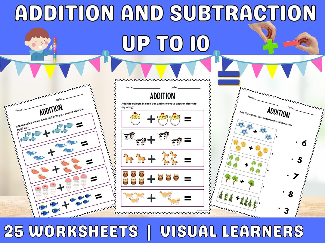 Addition and Subtraction up to 10 Worksheets for Kindergarten - Etsy