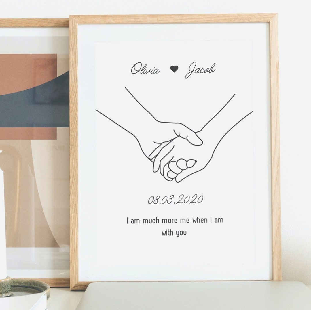 Couples Holding Hands With Personalised Names , Couple Line Drawing ...