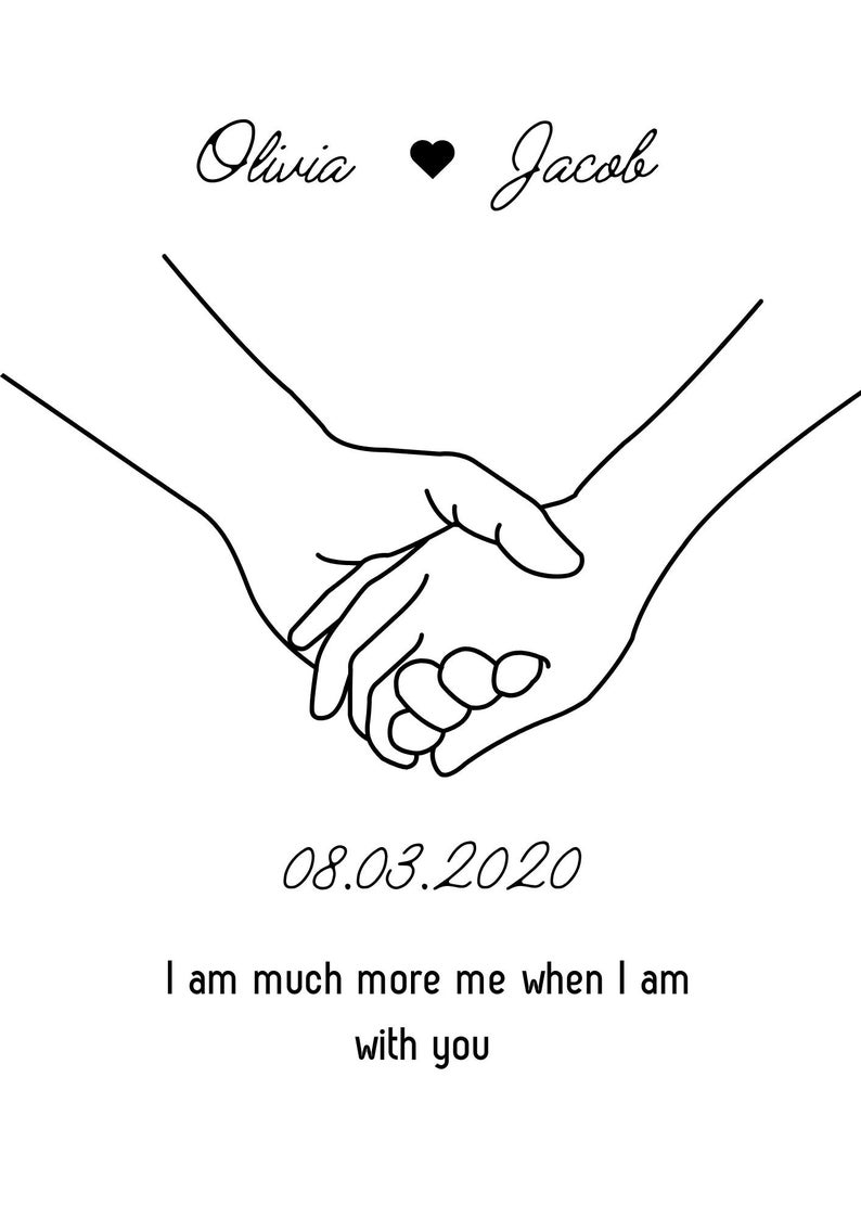 Couples Holding Hands With Personalised Names , Couple Line Drawing ...