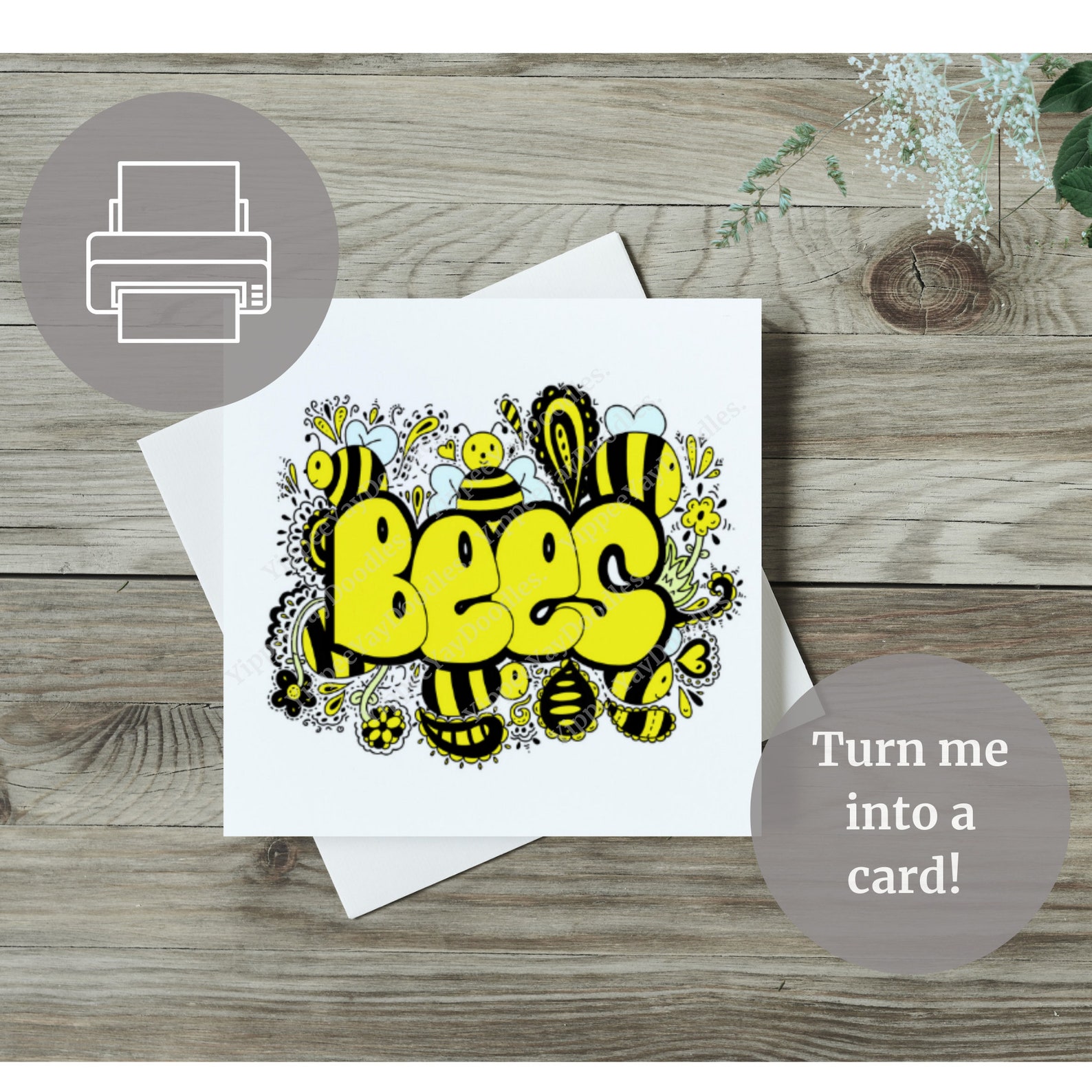Bees Doodle PNG Instant Digital Download, Bee Wall Art, Bees Card ...