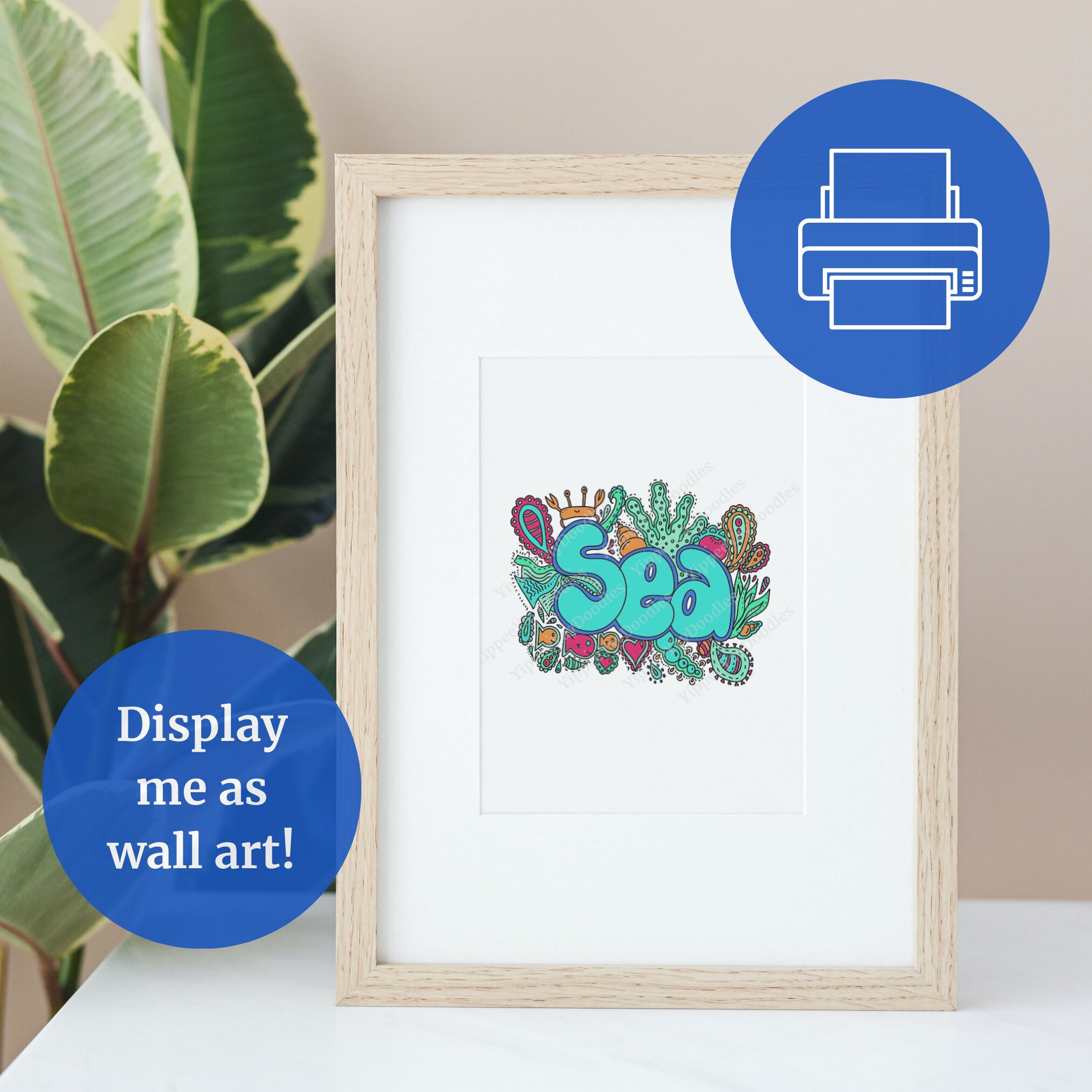 Sea Doodle PNG Instant Digital Download (black & White), Sea Wall Art ...