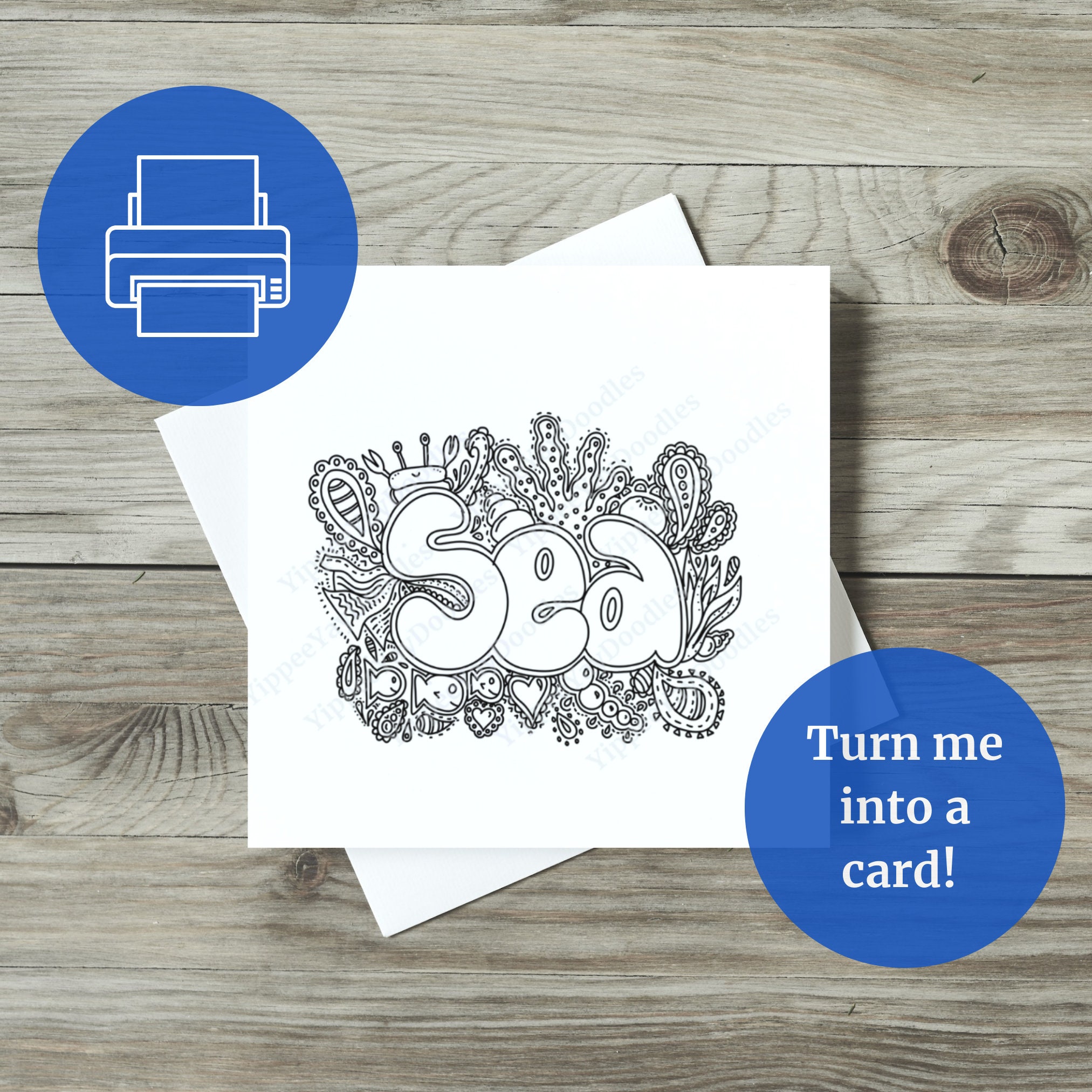 Sea Doodle PNG Instant Digital Download (black & White), Sea Wall Art ...