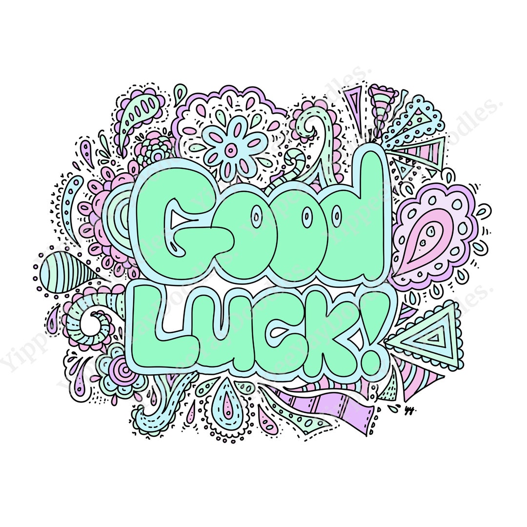Good Luck Doodle Colourful Pink and Green PNG Instant Digital Download ...
