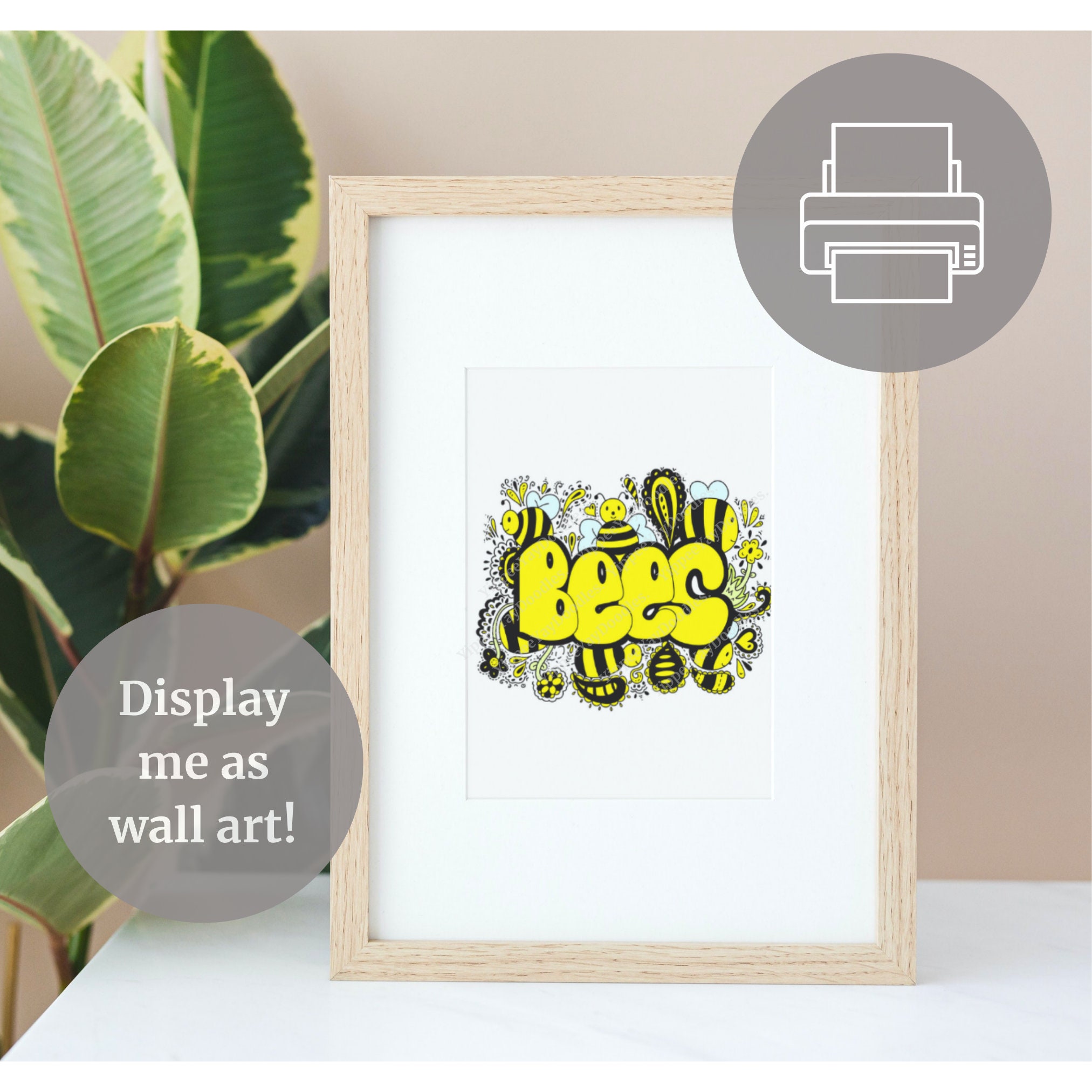 Bees Doodle PNG Instant Digital Download, Bee Wall Art, Bees Card ...