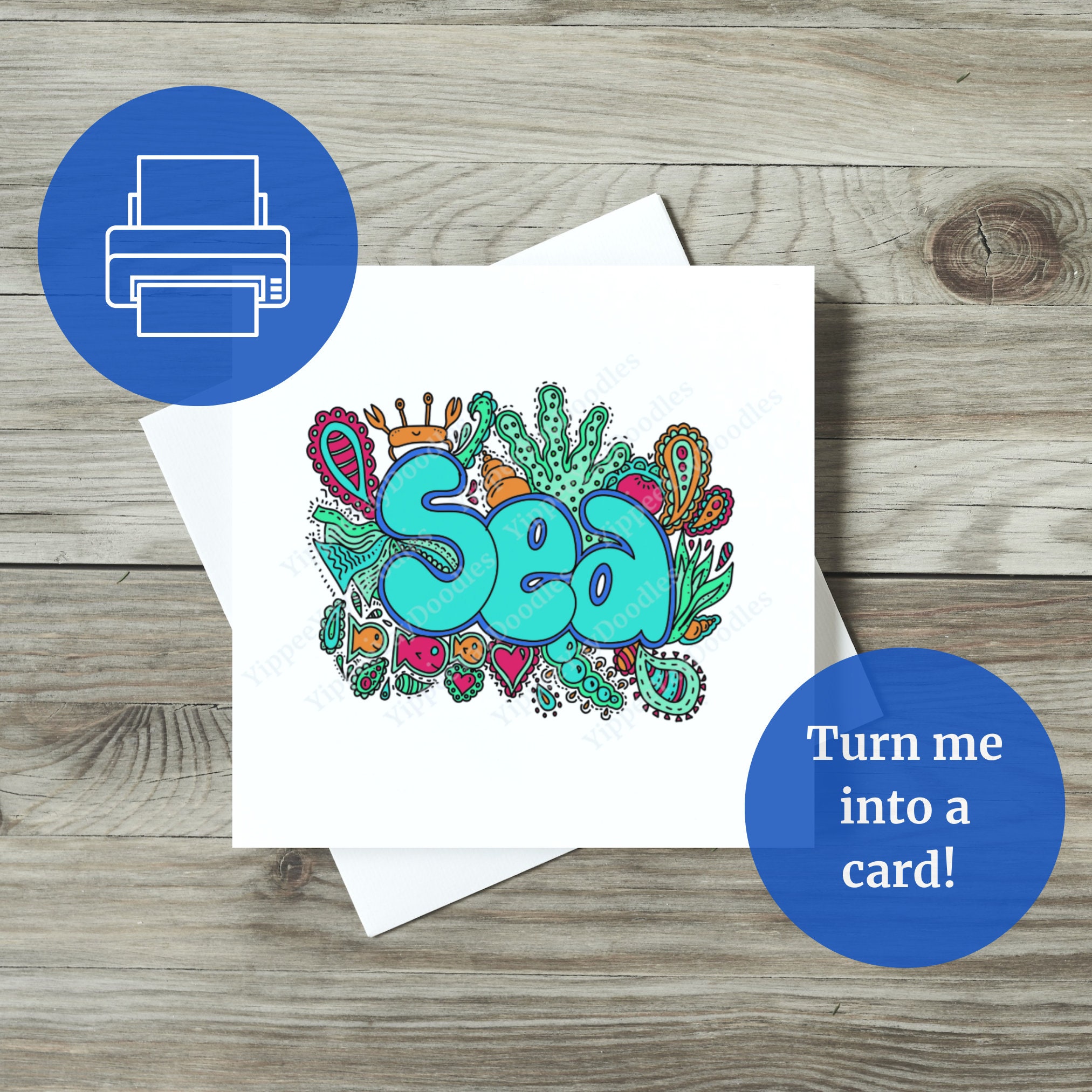 Sea Doodle PNG Instant Digital Download (black & White), Sea Wall Art ...