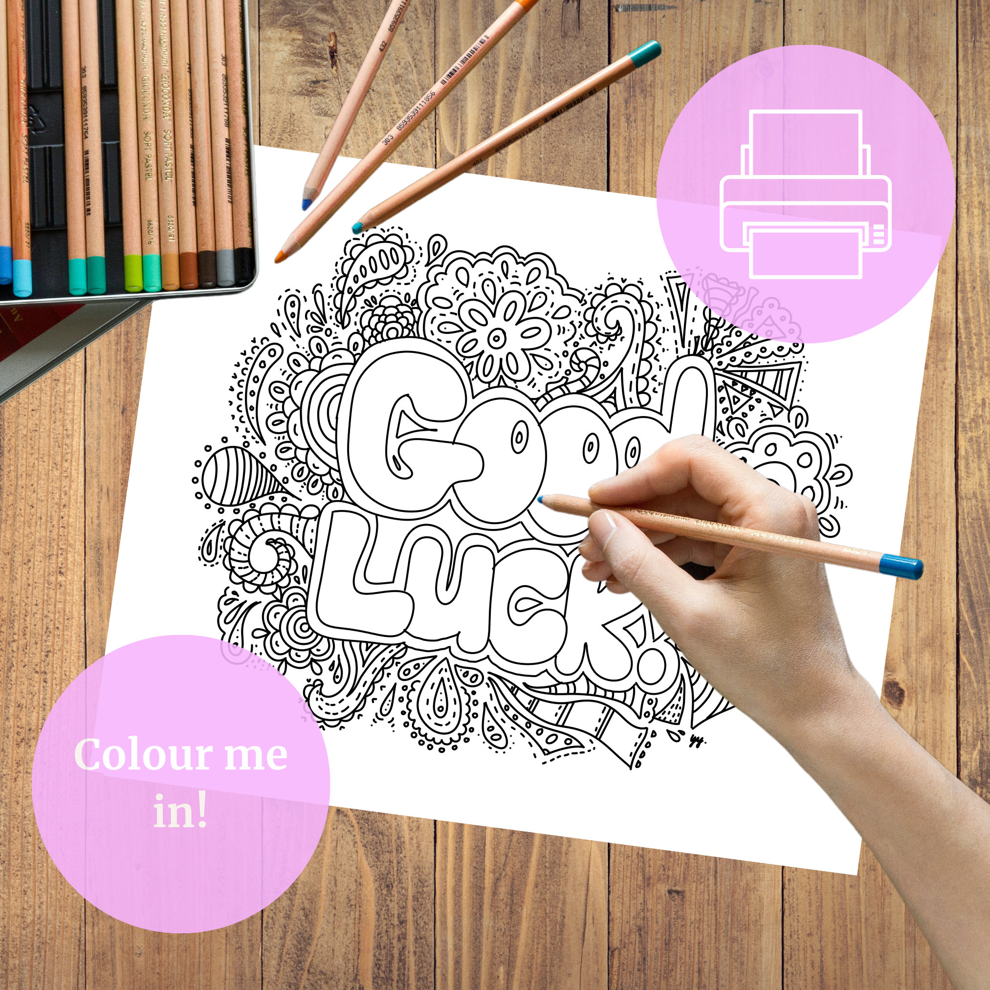 Good Luck Doodle Black & White PNG Image Instant Digital Download, Good ...