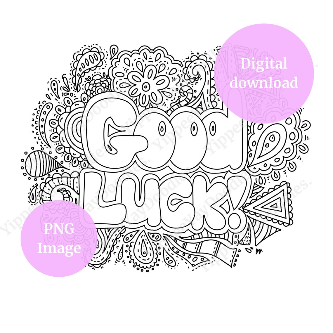 Good Luck Doodle Black & White PNG Image Instant Digital Download, Good ...