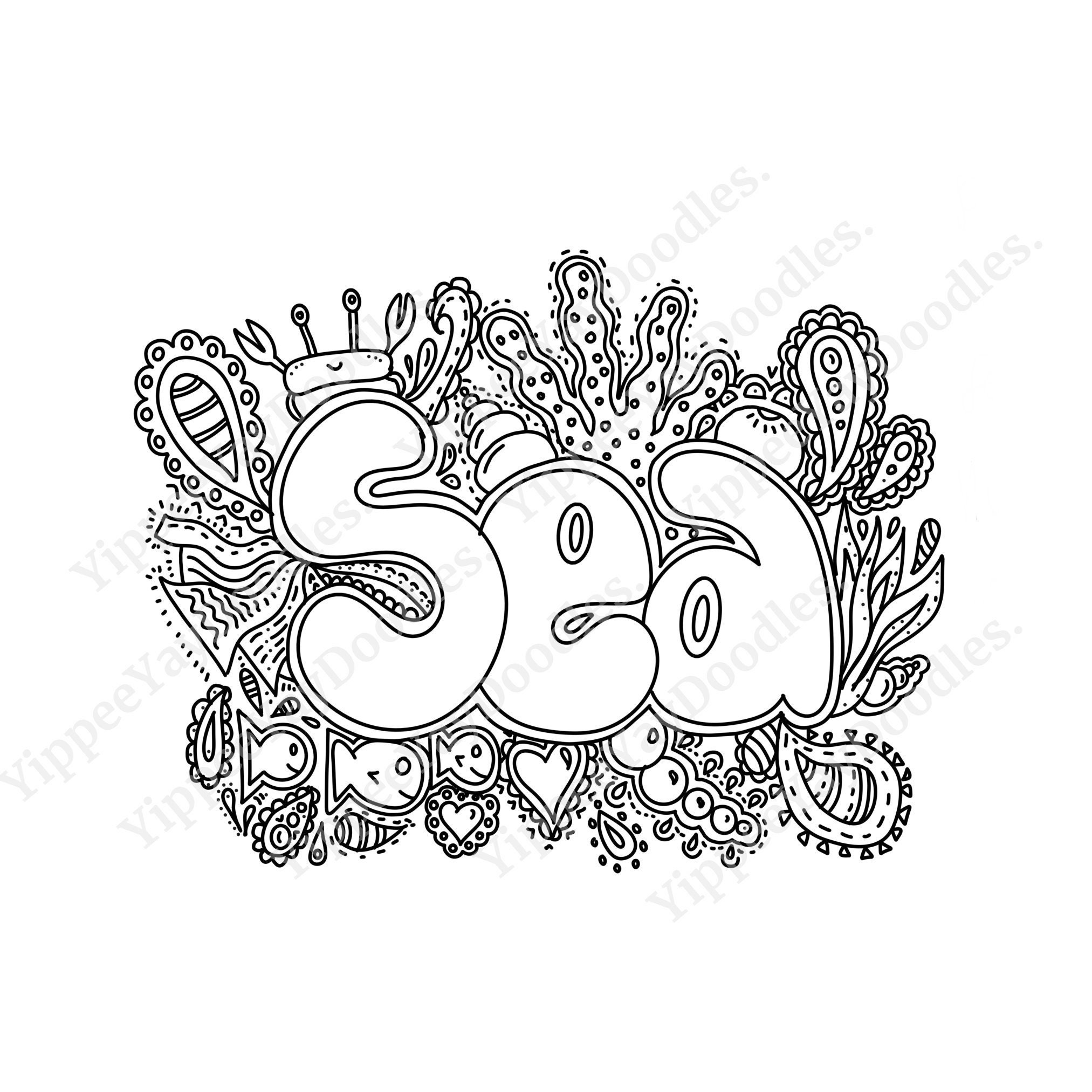 Sea Doodle PNG Instant Digital Download (black & White), Sea Wall Art ...