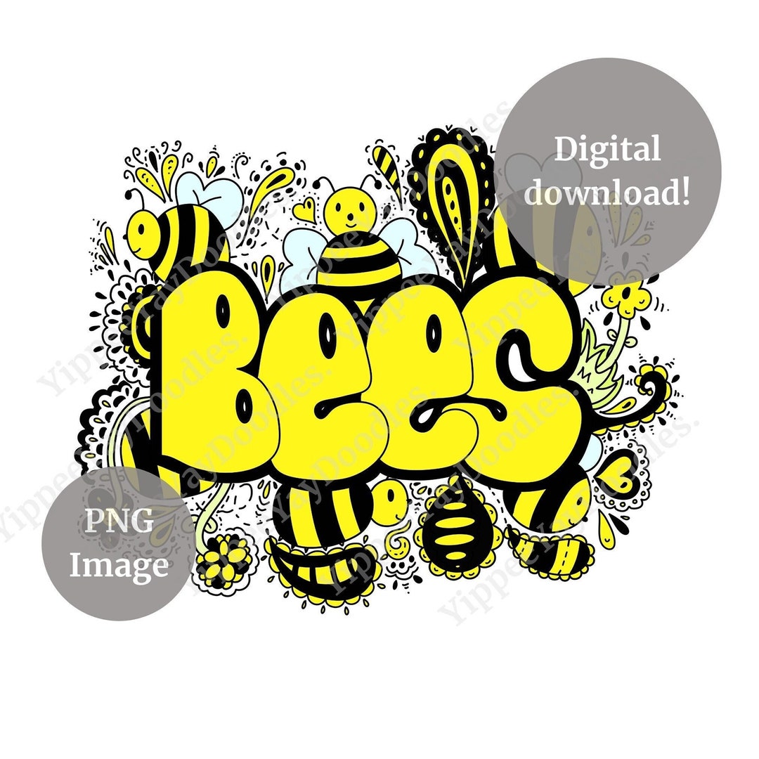Bees Doodle PNG Instant Digital Download, Bee Wall Art, Bees Card ...