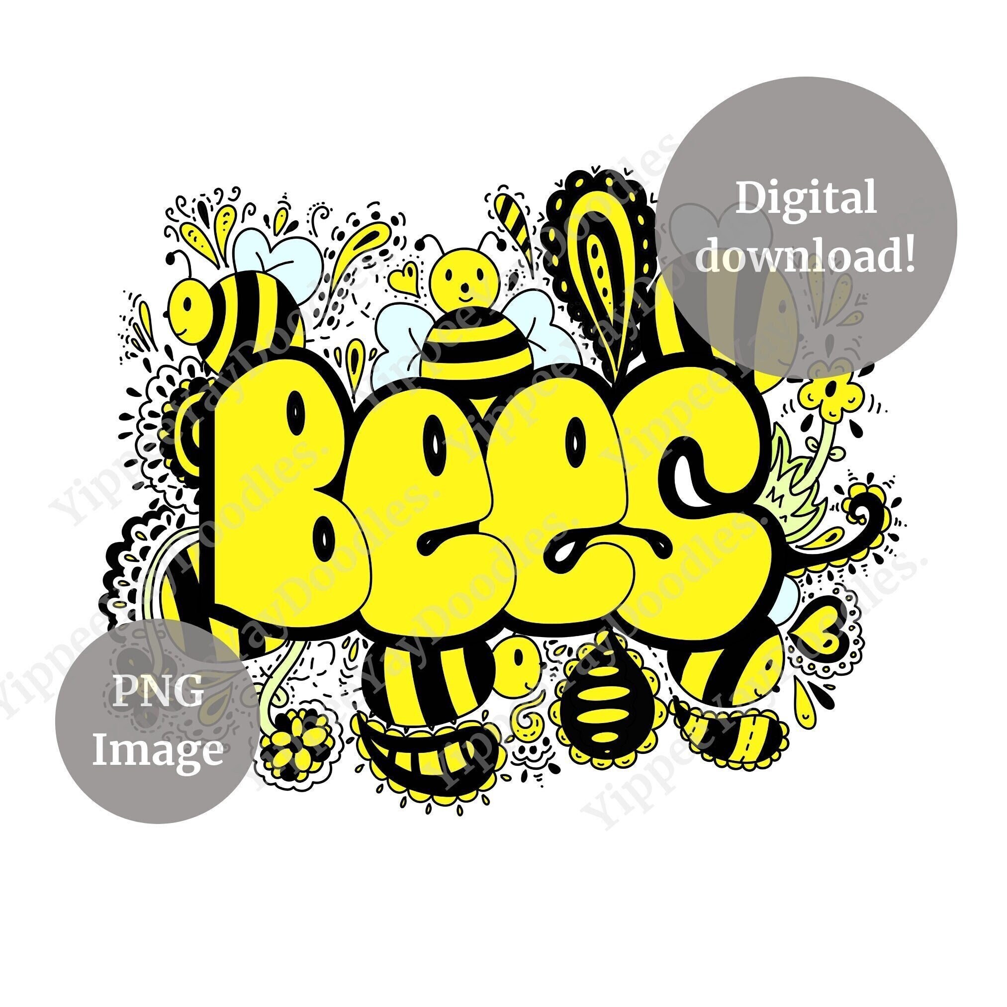 Bees Doodle PNG Instant Digital Download, Bee Wall Art, Bees Card ...