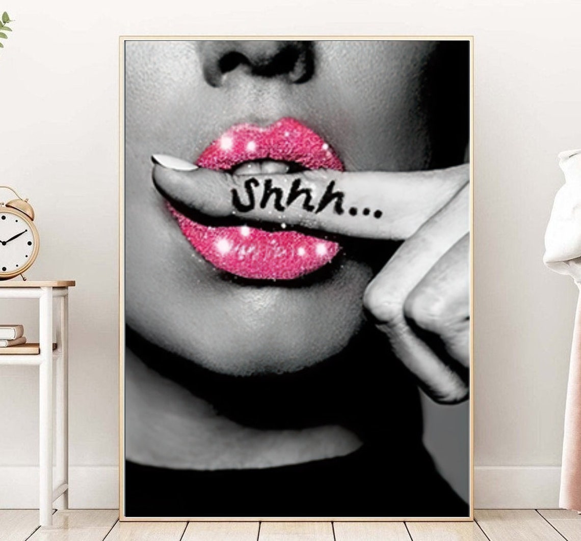 Pink Glitter Lips Shhh Fashion Art Prints Home Wall Art Wall Decor ...