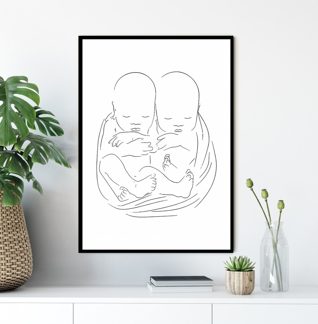 Twin Babies Baby Line Art Print Home Wall Art Wall Decor Prints Gifts ...