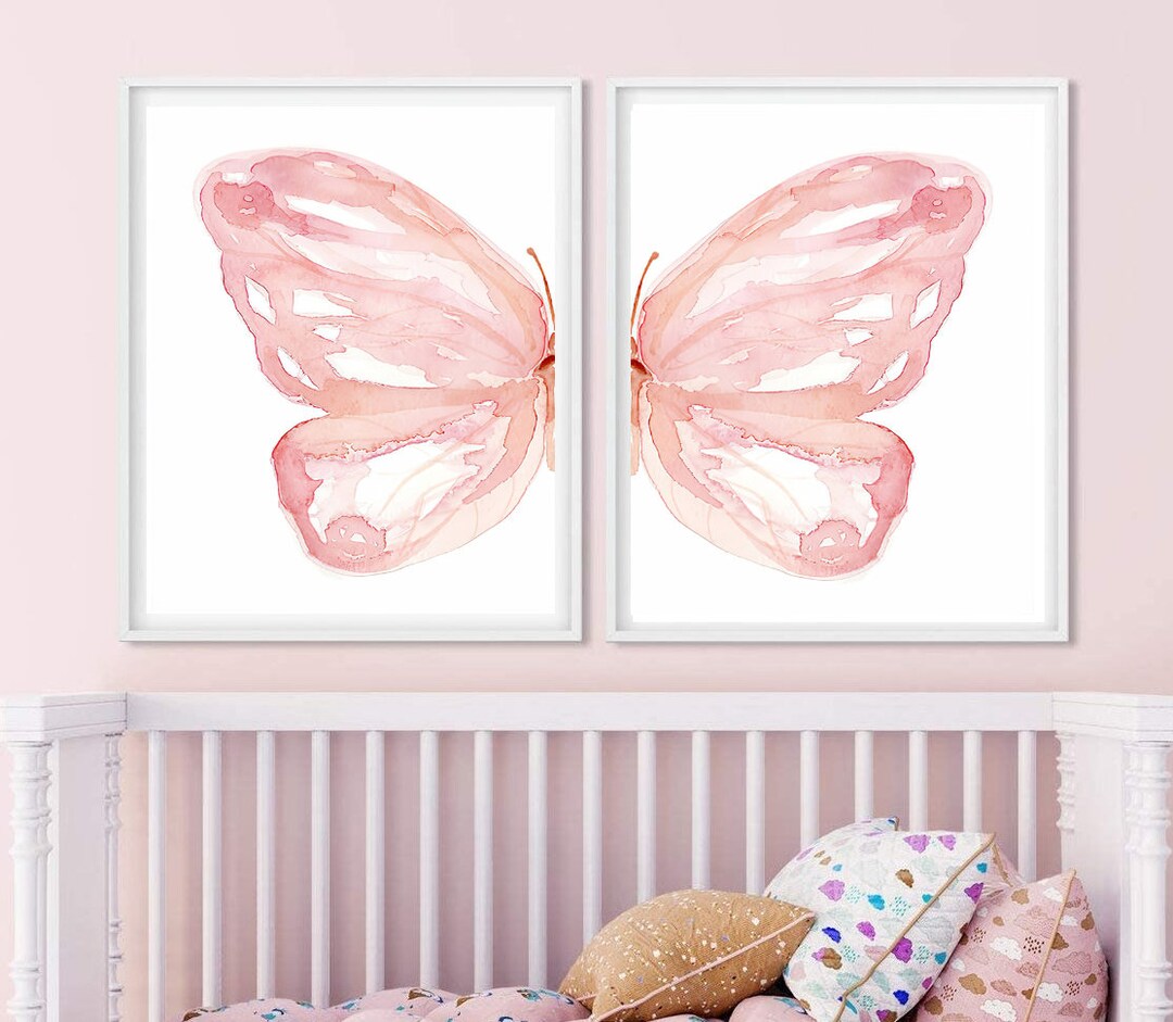 Pink Butterfly Nursery Kids Room Prints Set of 2 Home Wall Art Wall ...