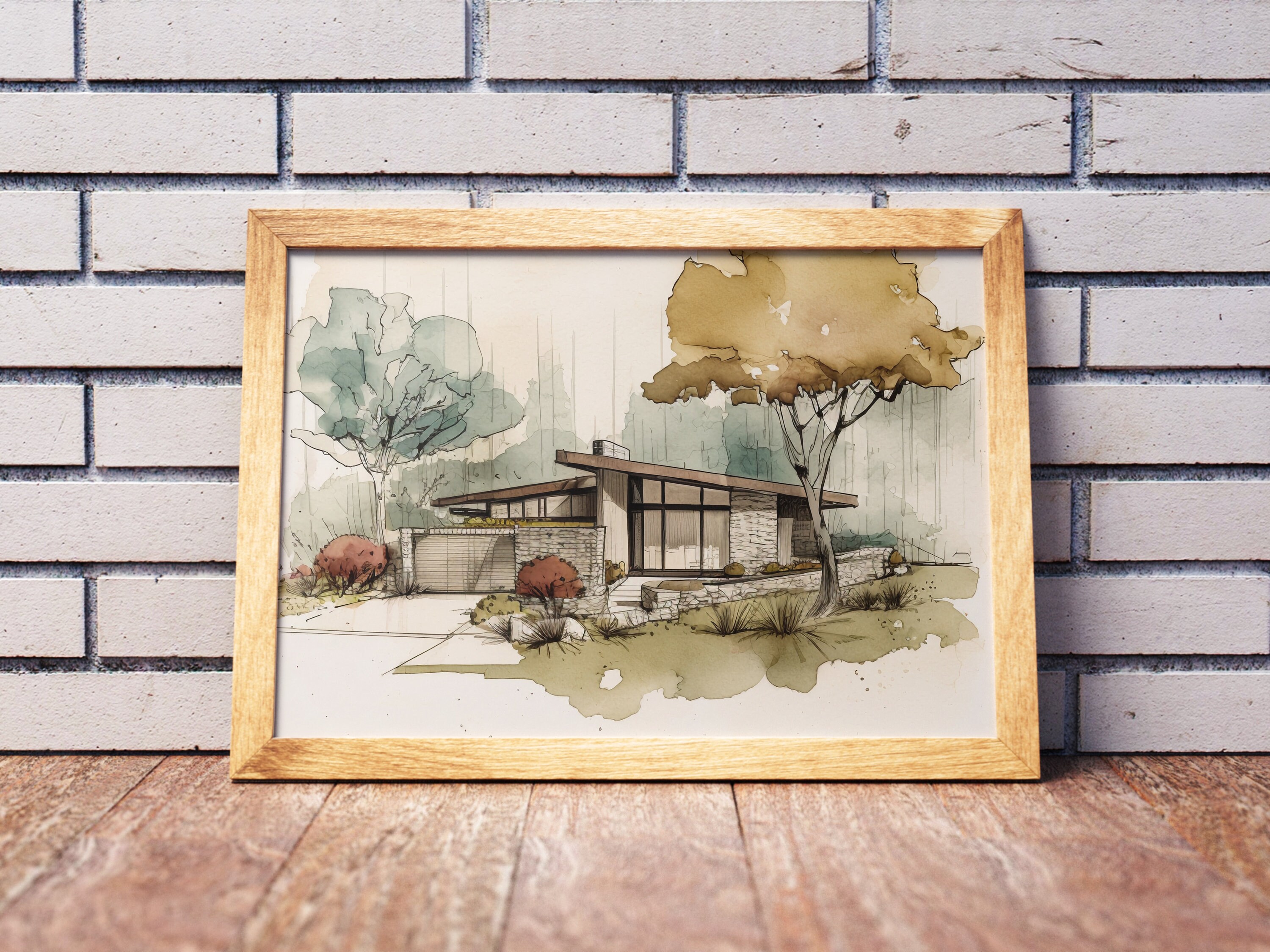 Mid Century Modern Architectural Art (portrait, Urban Sketch Printable ...