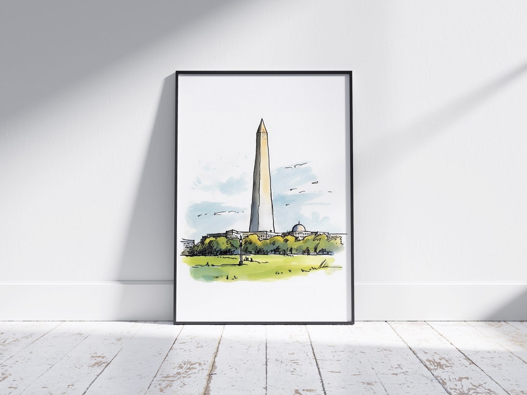 Whimsical Washington Monument Illustration (urban Sketch Printable ...