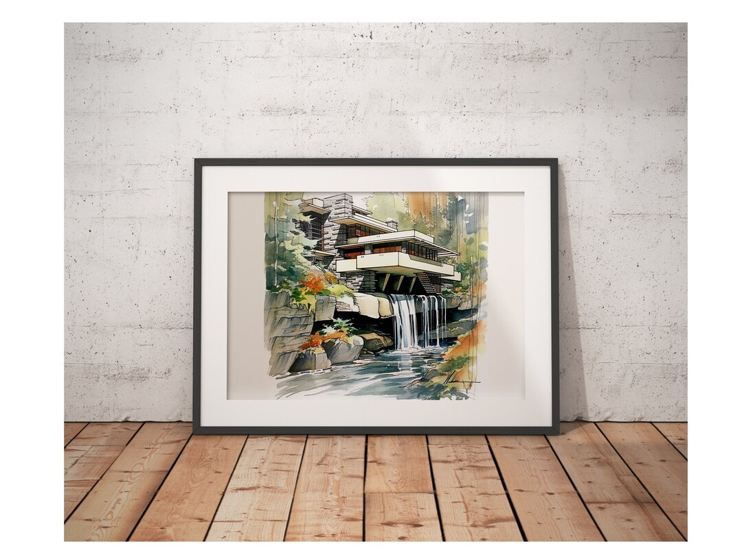 Fallingwater Mill House (portrait, Urban Sketch Printable Decor ...