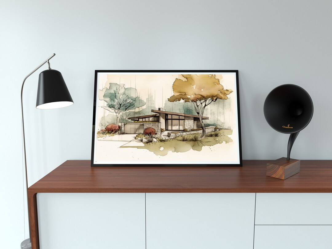 Mid Century Modern Architectural Art (portrait, Urban Sketch Printable ...