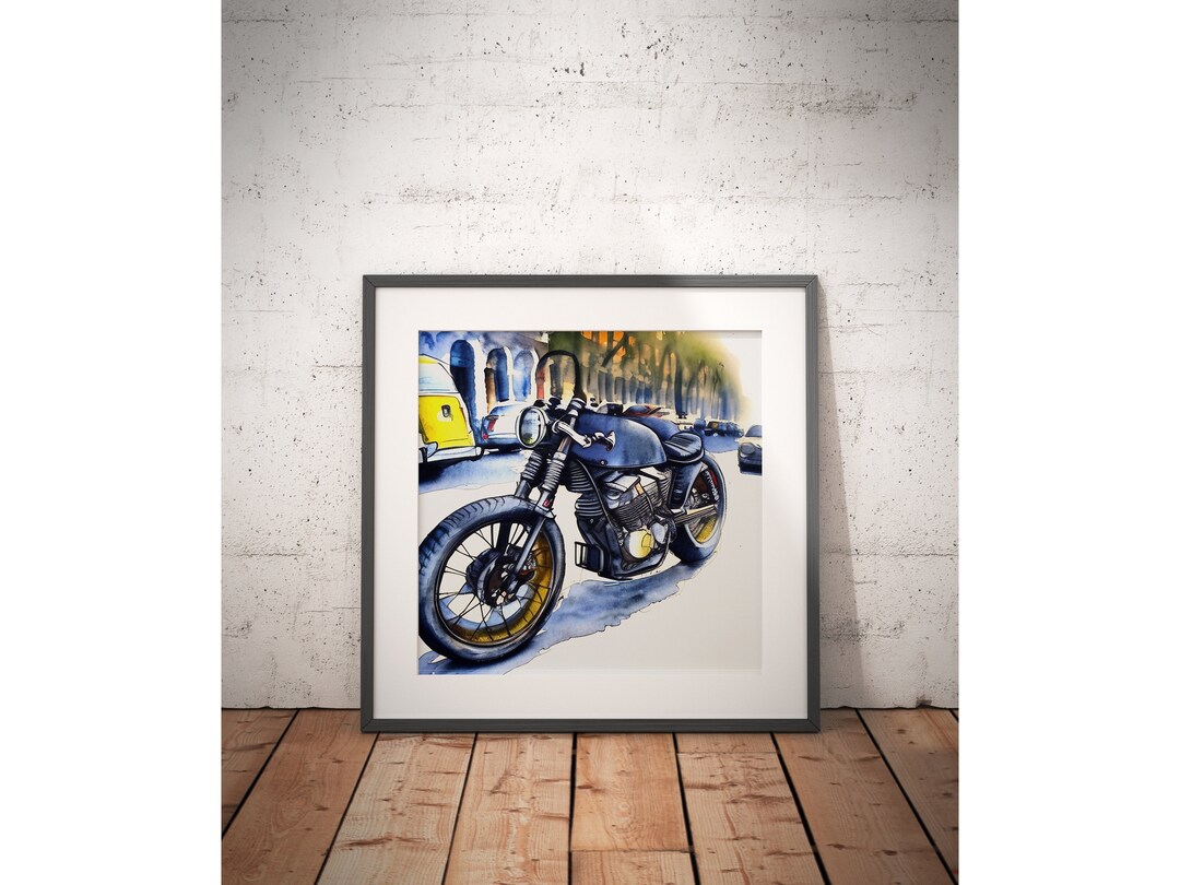 Urban Sketch Cafe Racer on the Road (printable Decor, Motorcycle ...