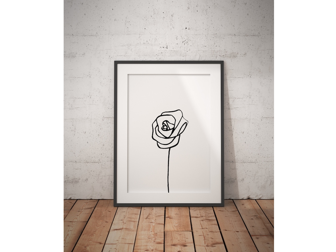 Single Rose on Stem Line Drawing (printable Decor, Rose, Modern Neutral ...