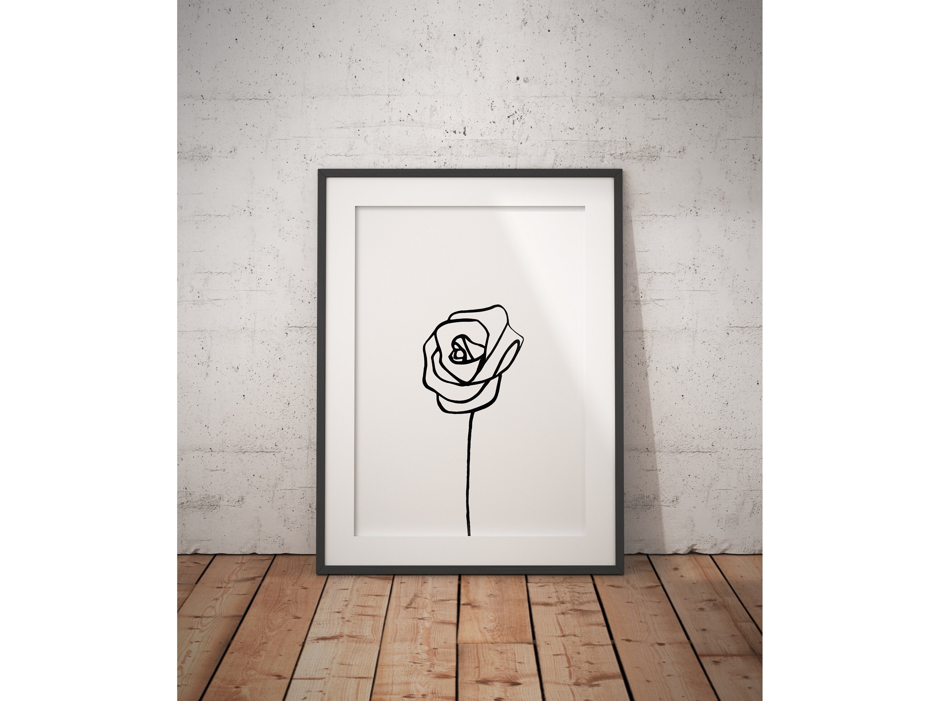 Single Rose on Stem Line Drawing (printable Decor, Rose, Modern Neutral ...