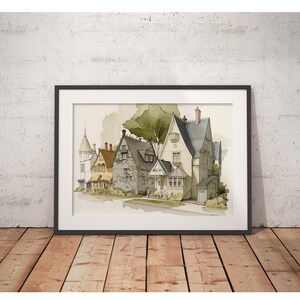 Whimsical Cape Cod Row Houses (landscape, Urban Sketch Printable Decor ...