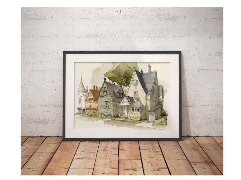 Whimsical Cape Cod Row Houses (landscape, Urban Sketch Printable Decor ...