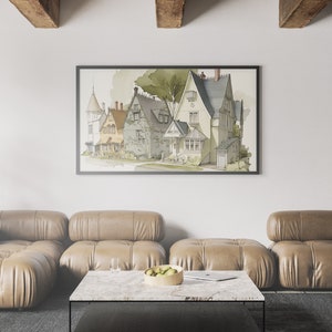 Whimsical Cape Cod Row Houses (landscape, Urban Sketch Printable Decor ...