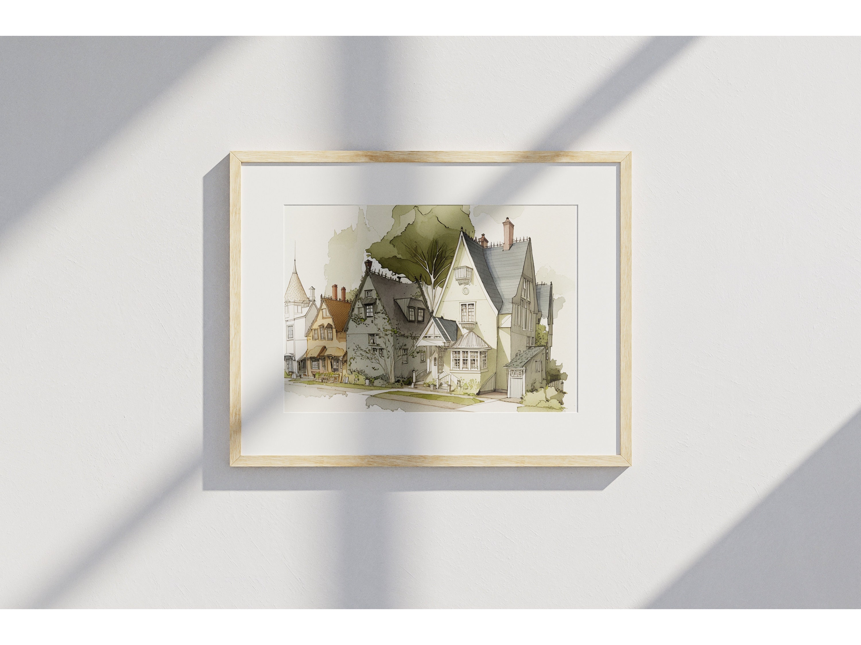 Whimsical Cape Cod Row Houses landscape Urban Sketch - Etsy