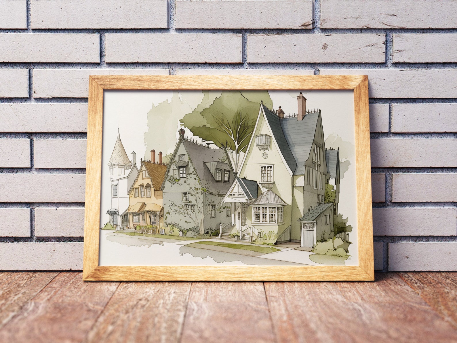 Whimsical Cape Cod Row Houses (landscape, Urban Sketch Printable Decor ...